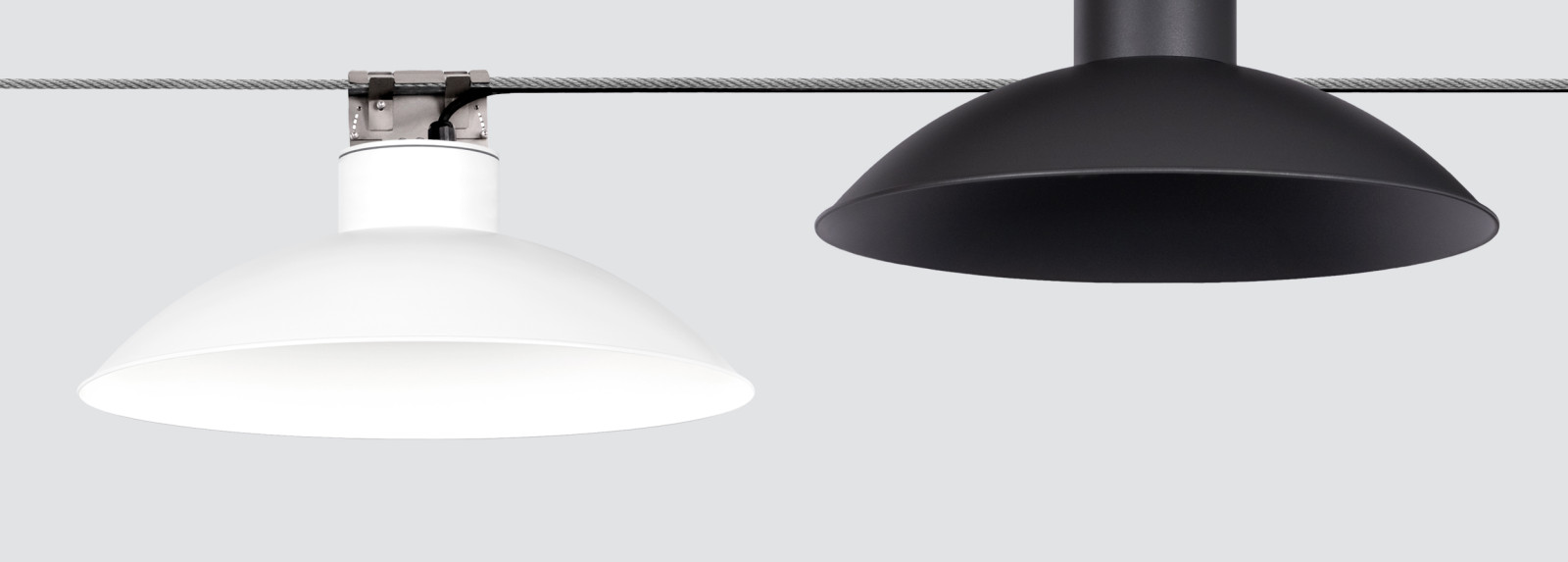 IP65 IK10 Pendant downlights on catenary, high durability